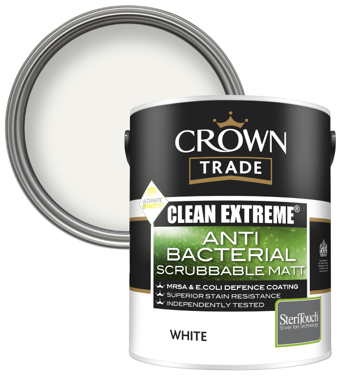 Crown Trade Clean Extreme Anti Bacterial Scrubbable Matt - White - 5L ...