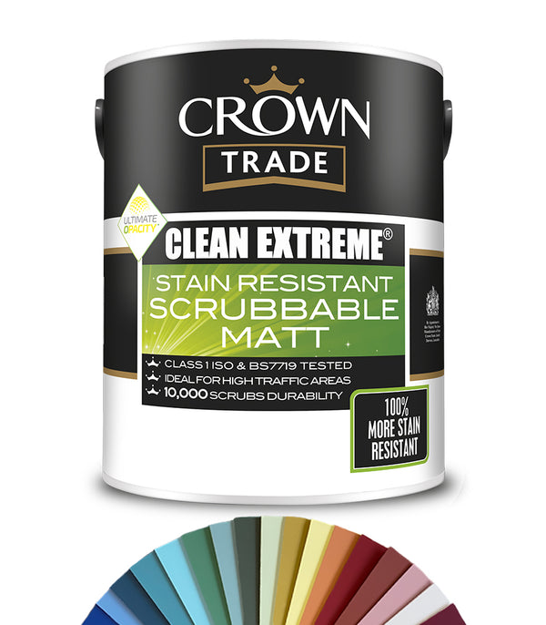 Crown Trade Clean Extreme Stain Resistant Scrubbable Matt Paint - Tint ...