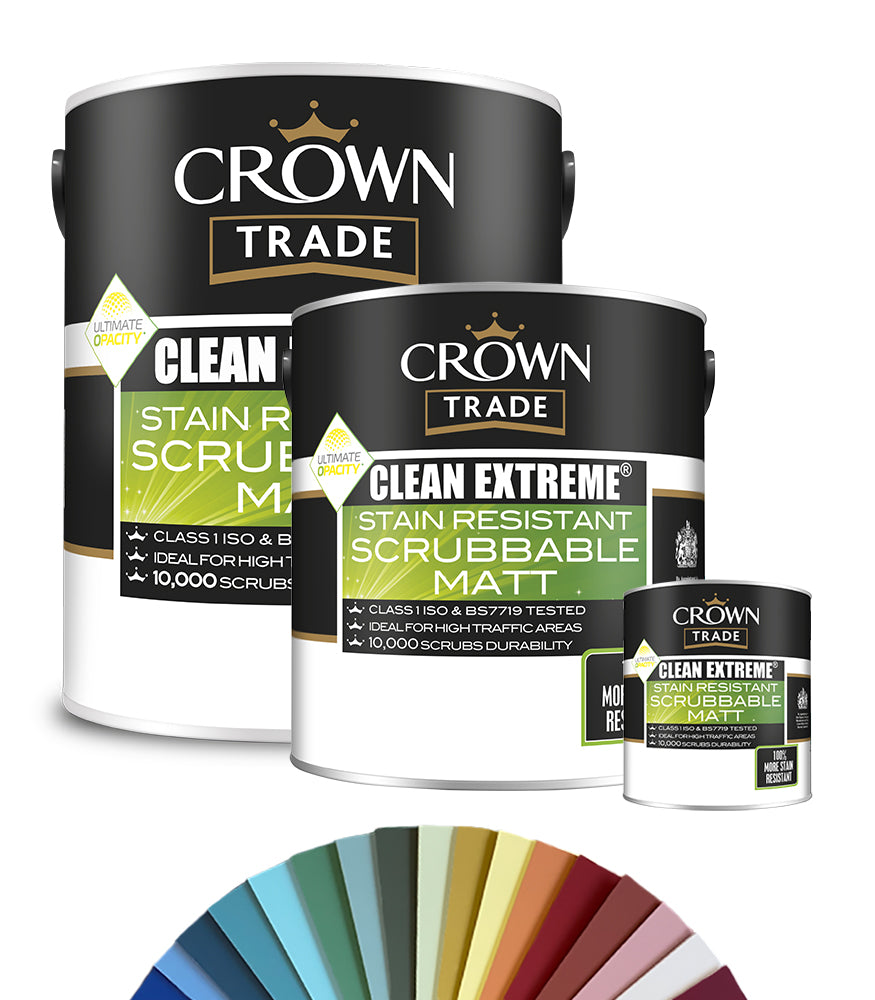 Crown Trade Clean Extreme Stain Resistant Scrubbable Matt Paint - Tint ...