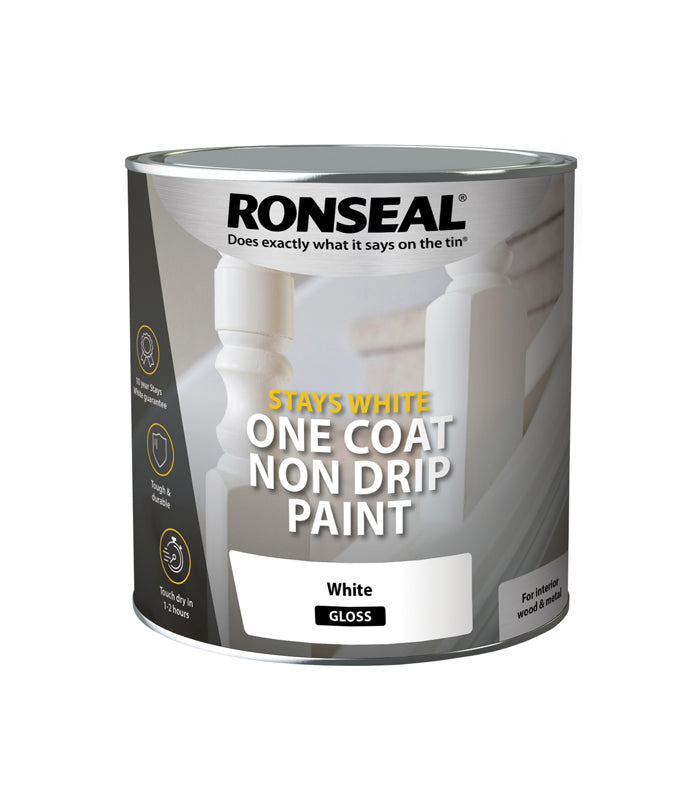 Ronseal Stays White One Coat Non Drip Paint - Pure Brilliant White ...